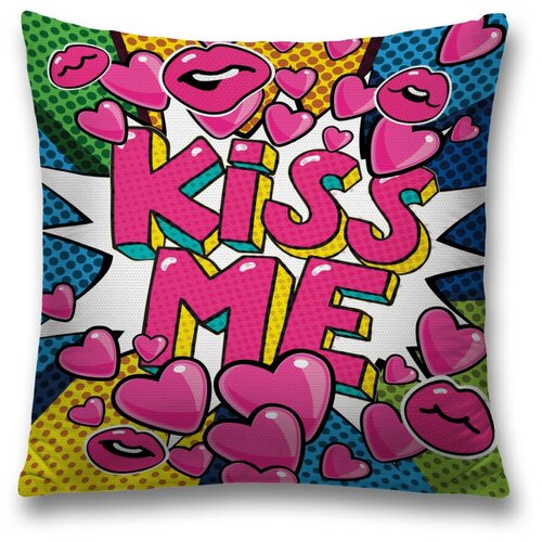 Наволочка декоративная на молнии, чехол на подушку JoyArty "Поцелуй в стиле поп-арт" 45х45 см