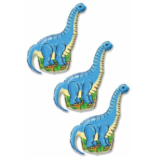 Набор 3 шт: Шар воздушный FLEX METAL фигура Динозавр голубой 16"х 11"