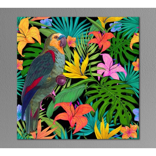Картина интерьерная на натуральном холсте Poly Print Art "Попугай", 60х60 см.
