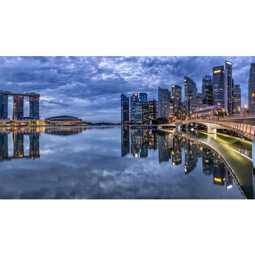 Картина на холсте 110x60 LinxOne "Сингапур Мосты город заливы" интерьерная для дома / на стену / на кухню / с подрамником