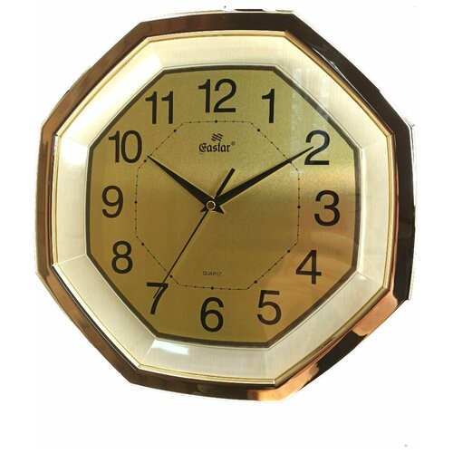 Часы настенные с плавным ходом бесшумные в форме восьмиугольника Gastar 991 C ободок под золото размер 31х31см