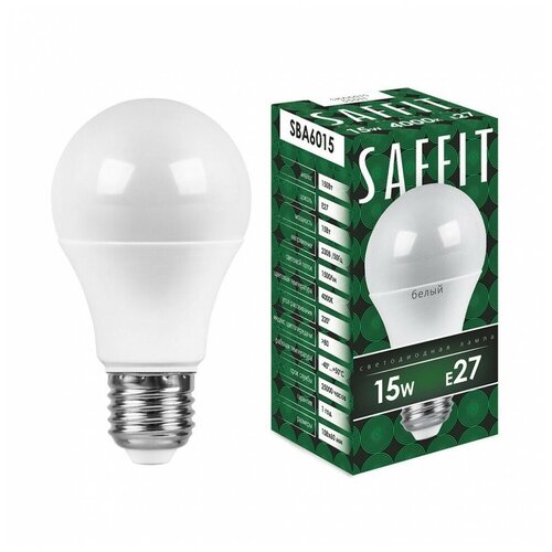Лампа светодиодная Saffit (15Вт, Е27, грушевидная) нейтральный белый, 1шт.