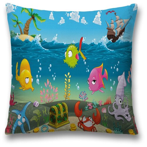 Наволочка декоративная на молнии, чехол на подушку JoyArty "Подводный мир" 45х45 см