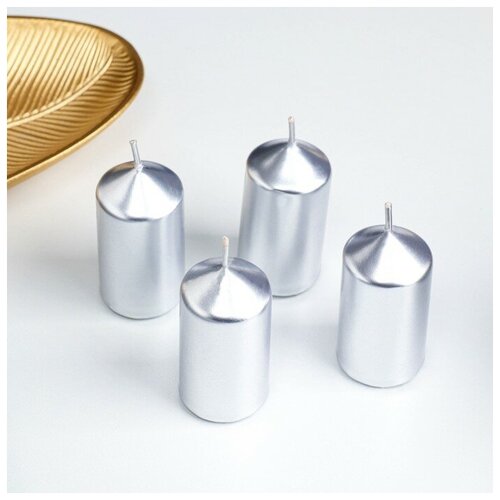 Набор свечей "Столбик", 4 штуки, серебряный 7х3,8см
