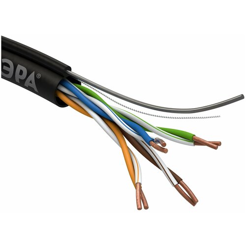 ЭРА Кабель витая пара U/UTP Cat5e 4x2x24 AWG CU PE + трос OUTDOOR 305 м (1/18)