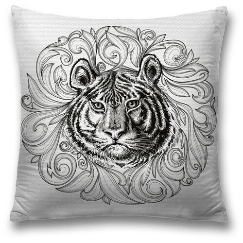 Наволочка декоративная на молнии, чехол на подушку JoyArty "Орнаментальный тигр" 45х45 см