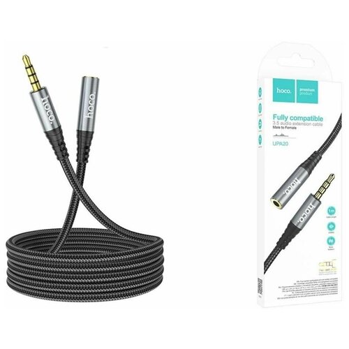 Кабель HOCO UPA20 3.5 audio extension cable male to female 1м аудио кабель выход Jack 3,5 - вход Jack 3,5 серый металлик