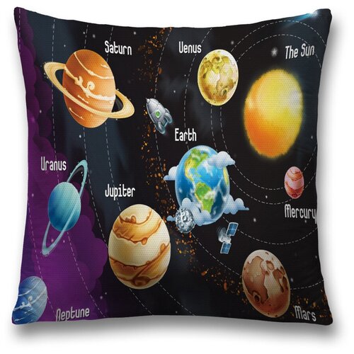 Наволочка декоративная на молнии, чехол на подушку JoyArty "Планеты солнечной системы" 45х45 см
