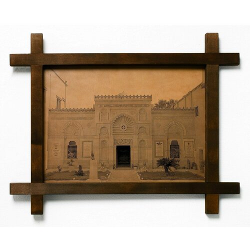 Картина Коптский музей, гравировка на натуральной коже, интерьерная для украшения и декора на стену в деревянной раме, подарок, BoomGift