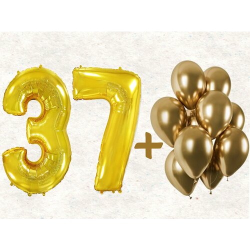 Набор воздушных шариков цифра " 37 " размер 102 см и 10 хромированных шаров 30 см, золотой