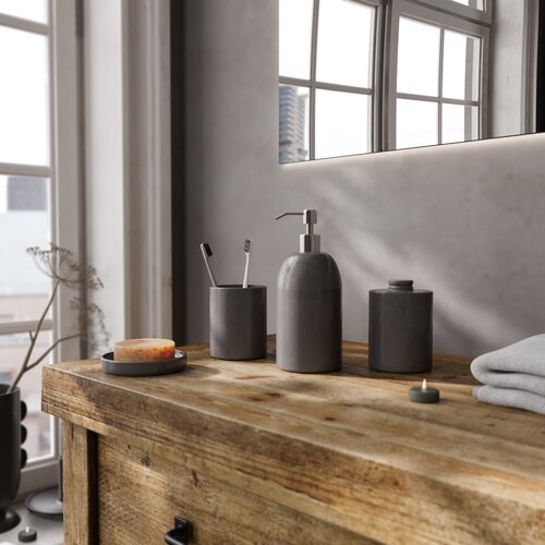Набор аксессуаров для ванной комнаты "Bordeaux" арт бетон темно-серый, 4 предмета: дозатор 500 мл, стакан, контейнер, мыльница
