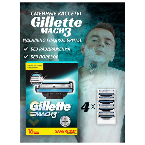 Сменные кассеты Gillette Mach3, 16 шт.