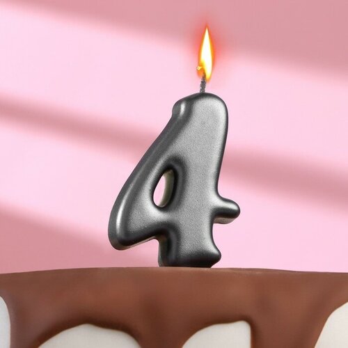 Свеча в торт "Овал" , цифра 4 , графит, 6,3 см