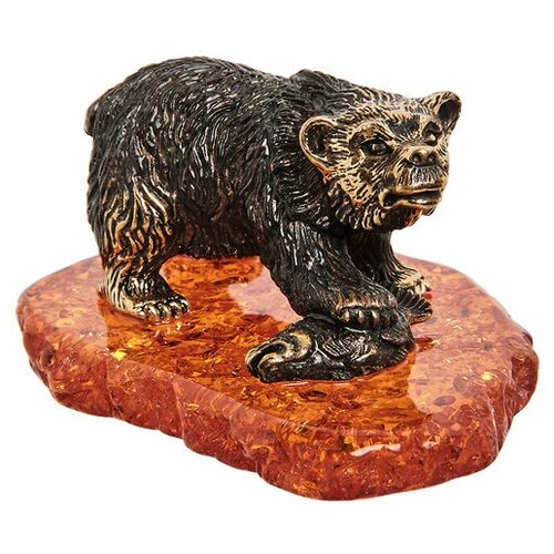 Фигурка Медведь на рыбалке (латунь, янтарь) AM-2050 113-706041
