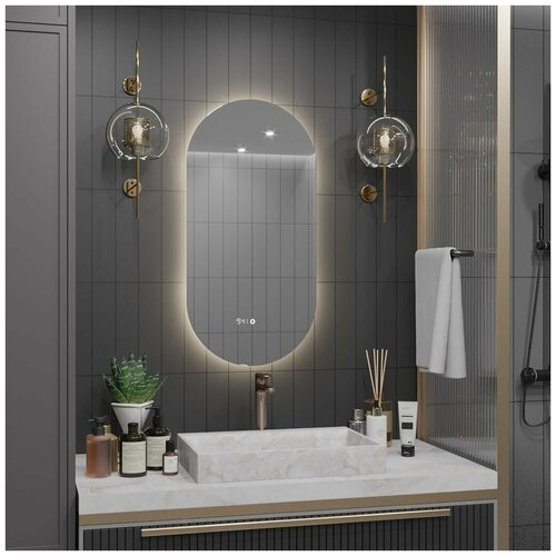 Зеркало Олимпия 180*80 для ванной с нейтральной LED-подсветкой и часами