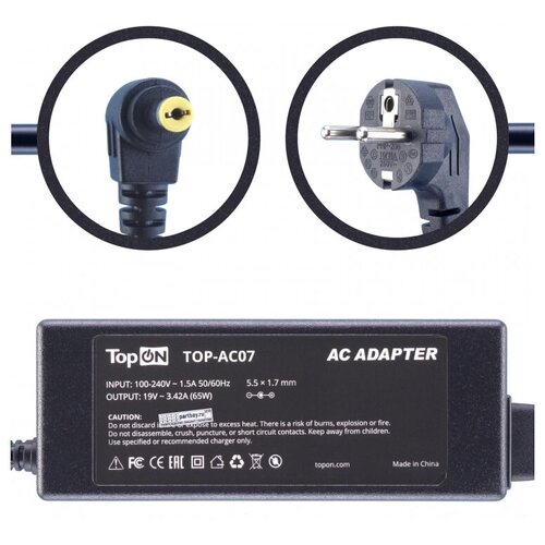 Блок питания для ноутбука Acer TravelMate 213T 19V 3.42A 5.5x1.7mm 65W TopON