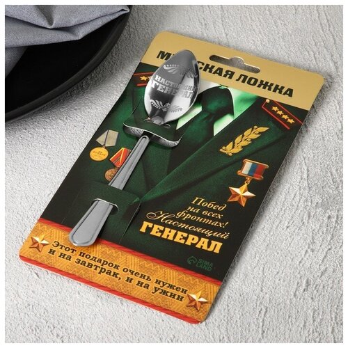 Ложка с гравировкой на открытке "Настоящий генерал" (комплект из 12 шт)