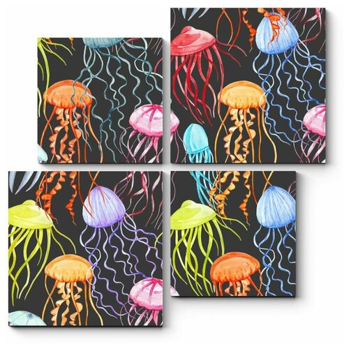 Модульная картина Разноцветные медузы70x70