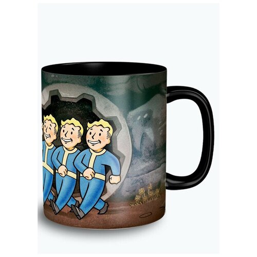 Кружка черная игры Fallout 76 (фоллаут 76, силовая броня, vault boy, волт бой) 11799