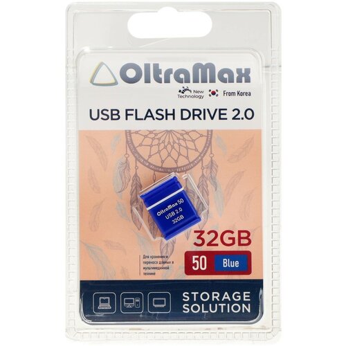 Флешка OltraMax 50, 32 Гб, USB2.0, чт до 15 Мб/с, зап до 8 Мб/с, синяя