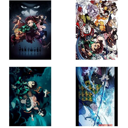 Плакат 4 шт. набор А4 аниме Клинок рассекающий демонов / Танжиро / Зеницу / Иноске / Незуко / Нэзуко / постер №4