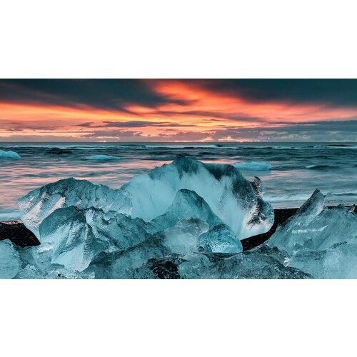 Картина на холсте 60x110 LinxOne "Закат пейзаж море лёд" интерьерная для дома / на стену / на кухню / с подрамником