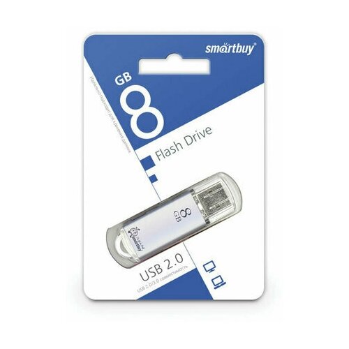 Флеш-диск 8 GB, комплект 5 шт, SMARTBUY V-Cut, USB 2.0, металлический корпус, серебристый, SB8GBVC-S