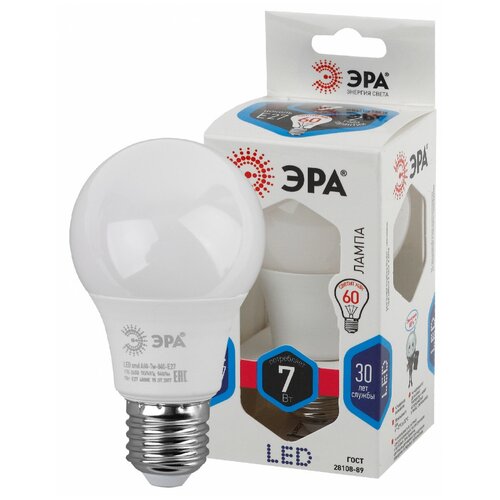 ЭРА Лампа светодиодная E27 7Вт ЭРА LED A60-7W-840-E27