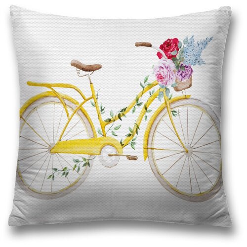 Наволочка декоративная на молнии, чехол на подушку JoyArty "Желтый велосипед" 45х45 см