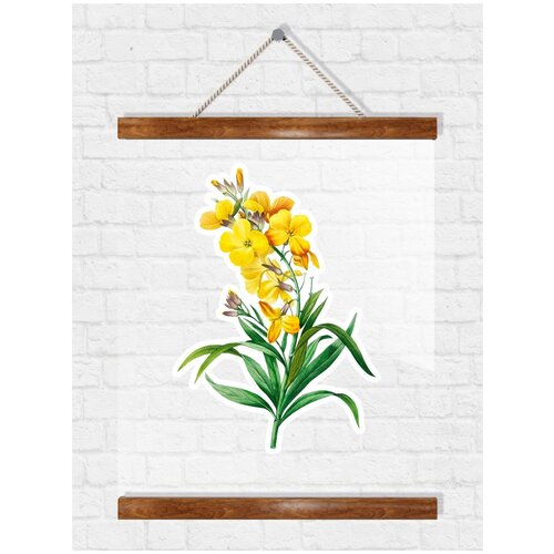 Постер / Плакат / Картина Прозрачный постер - Ветка с желтыми цветами и листьями 60x90