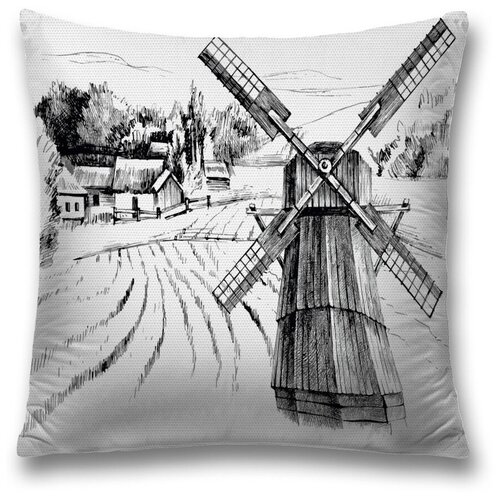 Наволочка декоративная на молнии, чехол на подушку JoyArty "Старинная ветряная мельница" 45х45 см