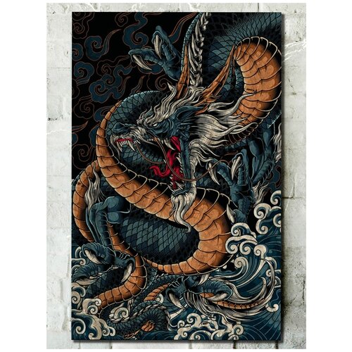 Картина интерьерная на рельефной доске ОСП Японский Дракон Китайский Дракон - 6613 В