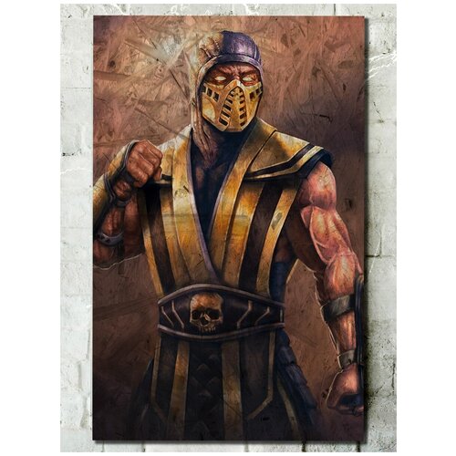 Картина интерьерная на рельефной доске игра Mortal Kombat (Саб-Зиро, Скорпион, Рептилия, Ниндзя) - 7809 В