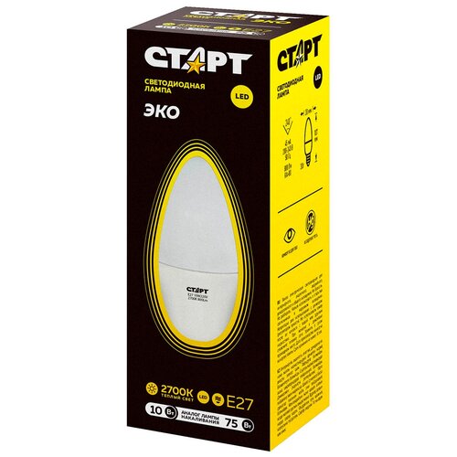 Лампа светодиодная СТАРТ ECO Black LED Candle, E27, 10 Вт, 2700 К