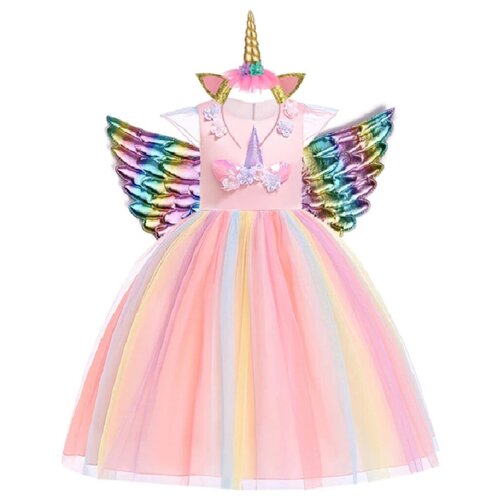 Платье карнавальное единорог персиковый цветная юбка рост 110