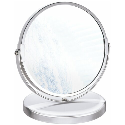 Зеркало косметическое настольное круглое в ванную для макияжа Brabix, круглое, диаметр 17 см, двустороннее, с увеличением, металлическая рамка, 607422