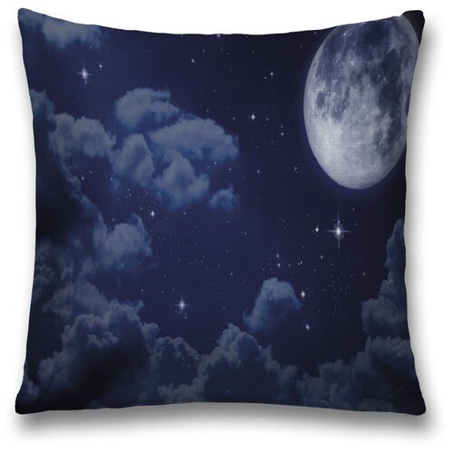 Наволочка декоративная на молнии, чехол на подушку JoyArty "Полная луна в облаках" 45х45 см