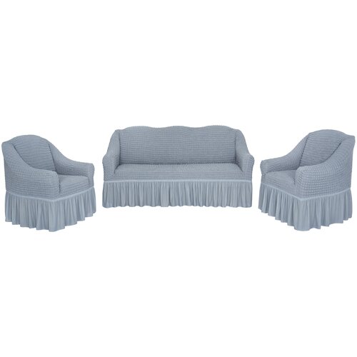 Набор чехлов Venera на трехместный диван и два кресла, серый, 3 шт.