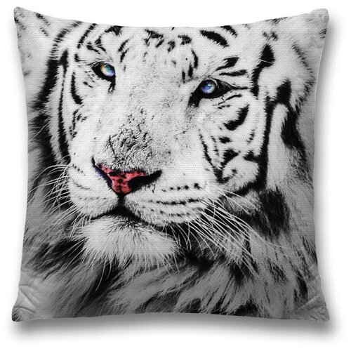 Наволочка декоративная на молнии, чехол на подушку JoyArty "Белый тигр" 45х45 см