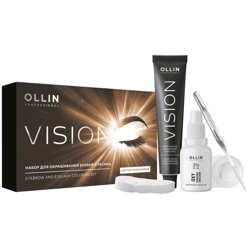 OLLIN Professional Набор для окрашивания бровей и ресниц Vision, светло-коричневый, 20 мл, 1 уп.