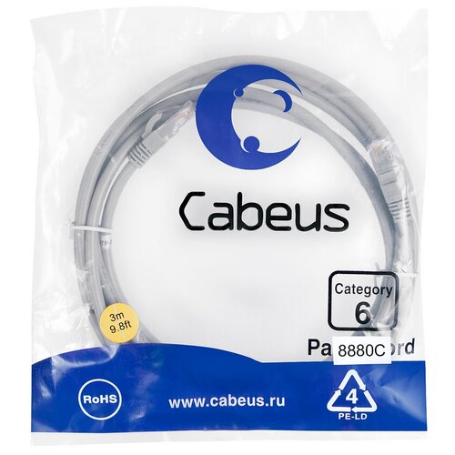 Патч-корд Cabeus PC-UTP-RJ45-Cat.6-3m-LSZH Кат.6 3 м серый