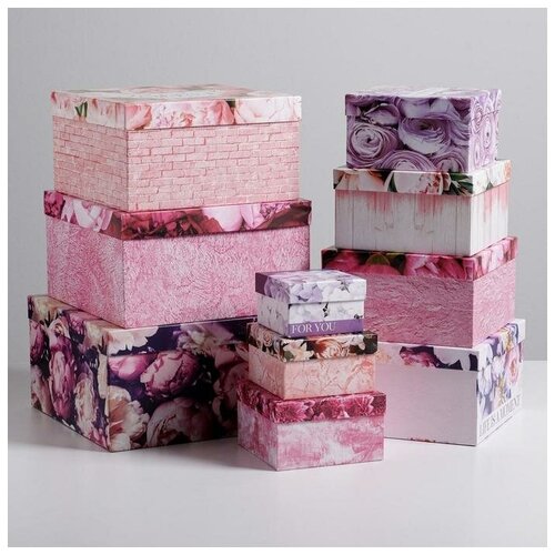 Набор подарочных коробок Oubaoloon 10 в 1, "Цветочный", 10,2*10,2*6-28,2*28,2*15 см