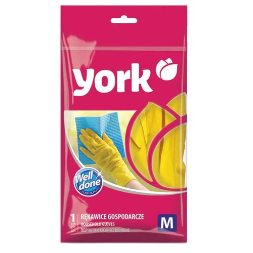 Перчатки York хозяйственные, латексные, 1 пара, размер M, цвет желтый