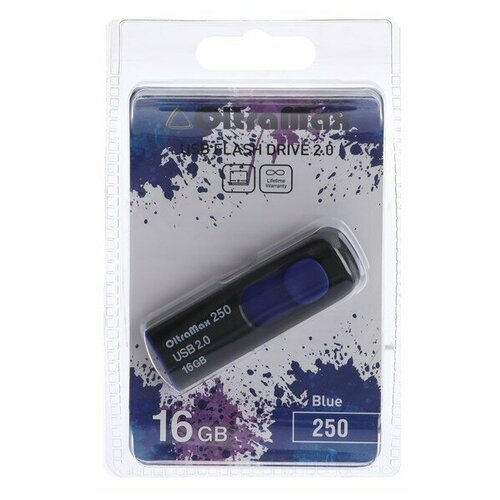 Флешка OltraMax 250, 16 Гб, USB2.0, чт до 15 Мб/с, зап до 8 Мб/с, синяя