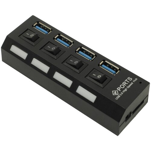 USB 3.0 хаб SmartBuy с выключателями, 4 порта, СуперЭконом, черный, SBHA-7304-B