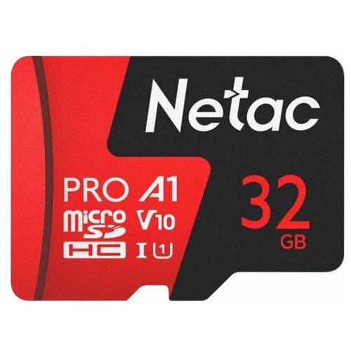 Карта памяти 32Gb - Netac P500 Extreme Pro MicroSDHC Class 10 A1 V10 NT02P500PRO-032G-R с переходником под SD (Оригинальная!)
