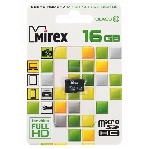 Карта памяти Mirex microSDHC 16GB Class 10 R/W 25/10 МБ/с (13612-MC10SD16)