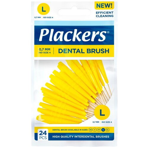 Зубной ершик Plackers Dental 0,7 мм, желтый, 24 шт., диаметр щетинок 0.7 мм