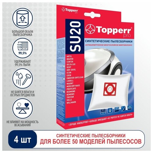 Topperr Пылесборник синтетический для пылесоса CENTEK - 4 шт + 1 фильтр, SU20