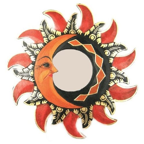 Декоративное зеркало - панно Солнце - Луна 30см дерево, настенный декор, сувенир из Индонезии